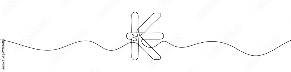 Continuous line drawing of Kip currency symbol. Line art of the Laos ...