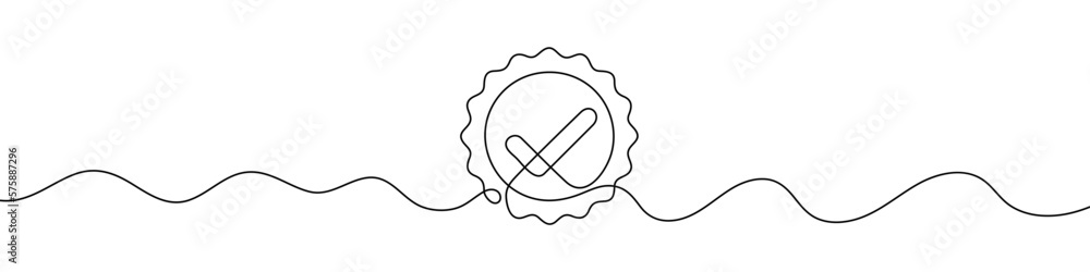 Continuous line drawing of check mark. Tick one line icon. One line ...