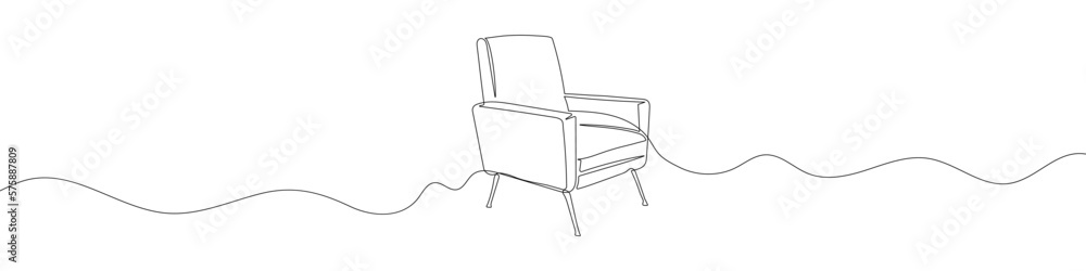 Continuous linear drawing of armchair. Single line drawing of chair ...