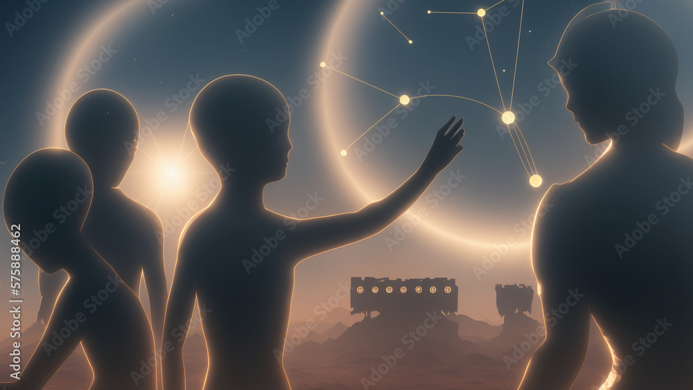 aliens showing woman a holographic star map of zeta reticuli with ...