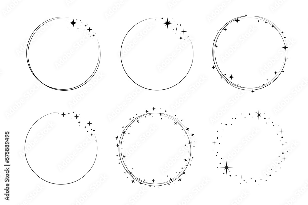 Circle star border frame set. Sparkle circle frame. Wreath round ...
