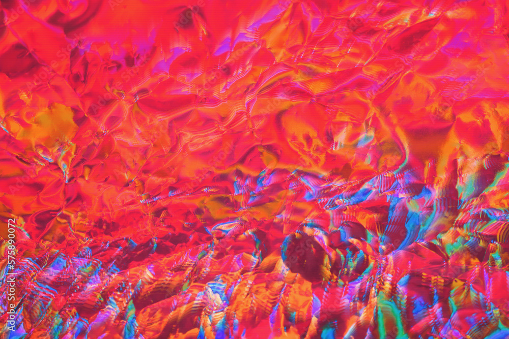 Abstract red, orange, rainbow psychedelic waves background interlaced ...