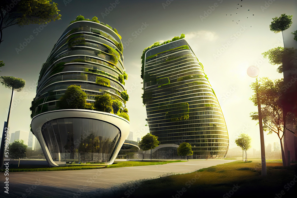 Modern city architecture often features large, open spaces, and uses ...