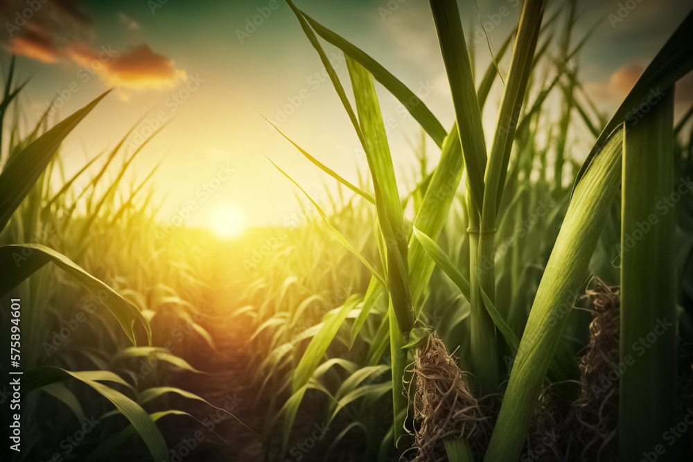 Sugar cane fields, culture tropical and planetary stake. Sugarcane ...