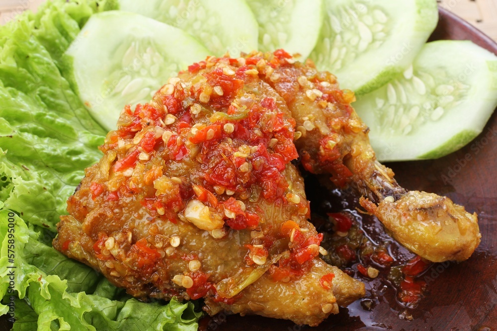 Ayam penyet is Indonesian fried chicken dish consisting of fried ...