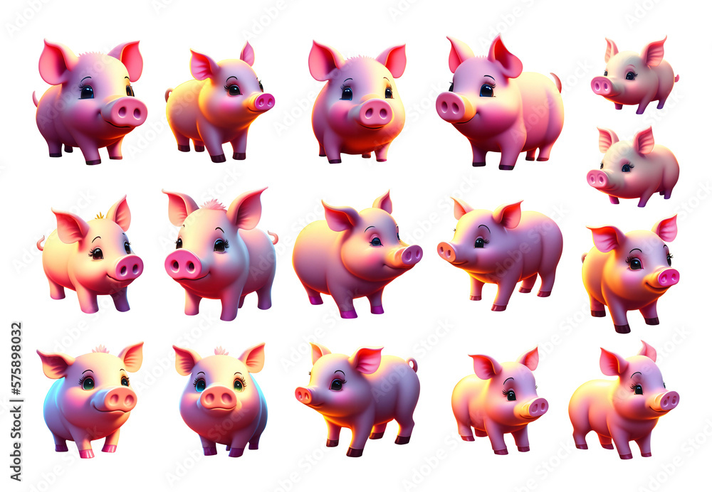 A set of cute little pigs. Generative AI. PNG transparent background ...