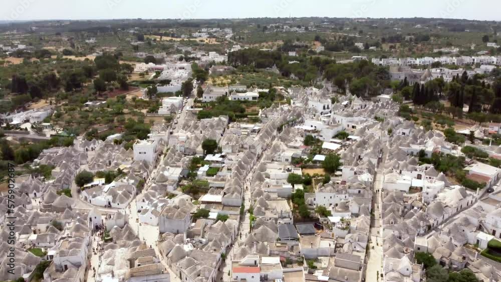 Aerial drone footage of Alberobello, Puglia, Italy main streets ...