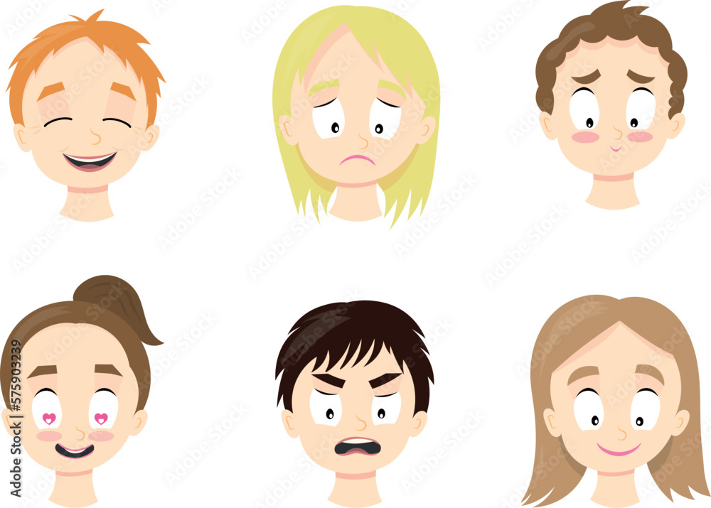 Cute kids emotions collection. Child different faces emotional ...