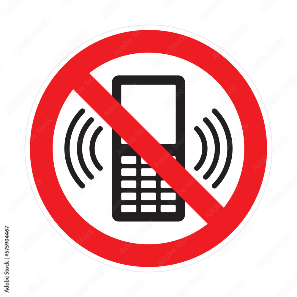 Vector crossed out red circle symbol with phone symbol. Cell phone ...