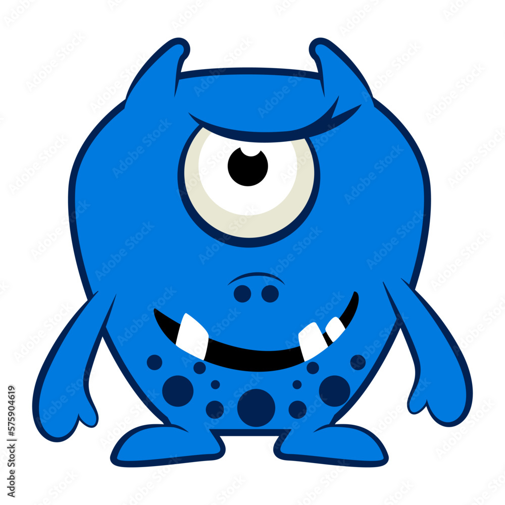 Cartoon blue monster. Halloween vector illustration of blue monster ...