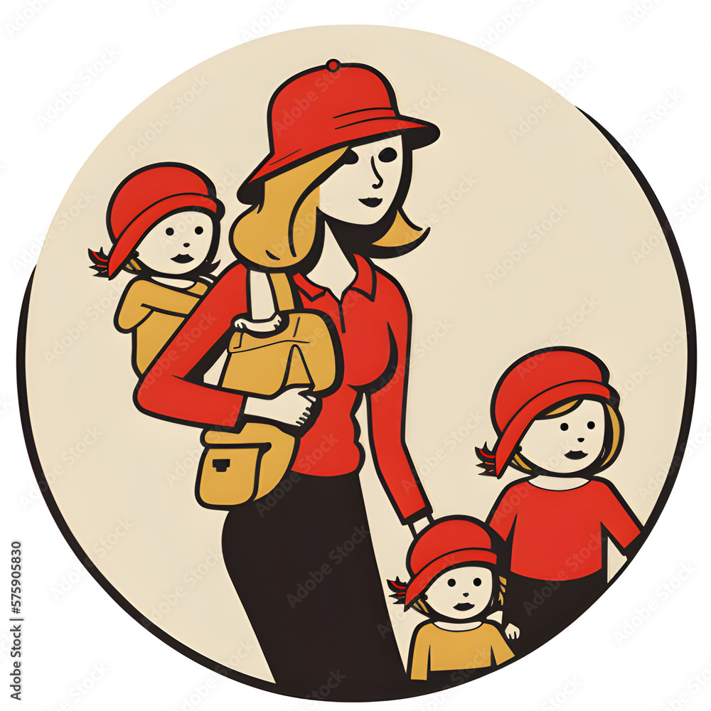 cartoon fake not real mother parent and children vintage mother with a ...