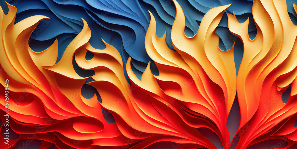 Red and blue fire background, burning hot and cold flames watercolor illustration banner ...