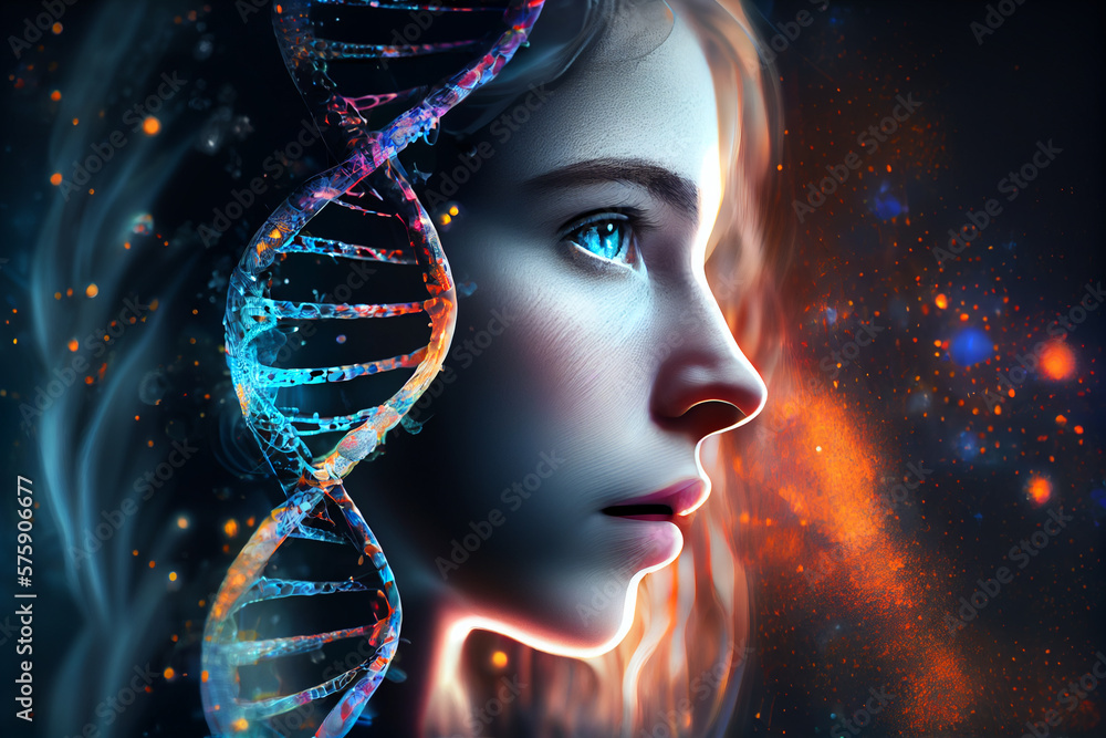 Beauty DNA - profile of a beautiful young girl. AI generated. Stock ...