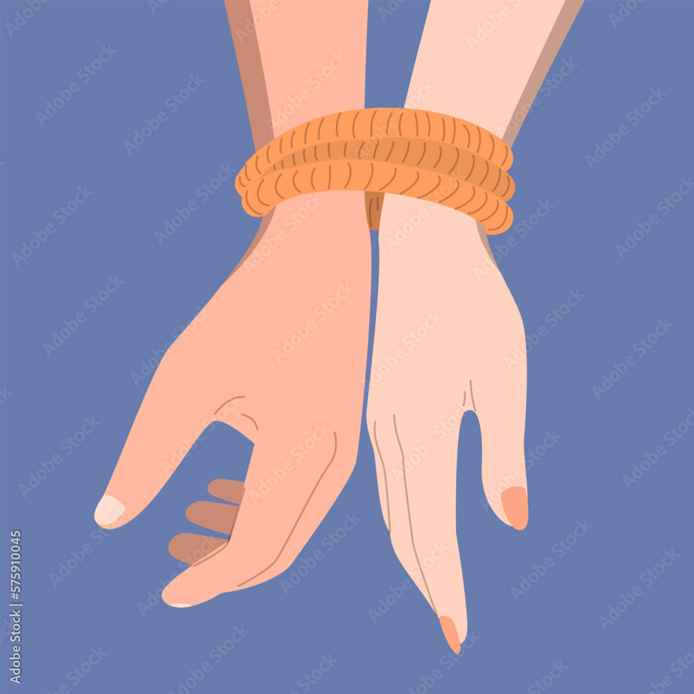 Hands of two people tied with a rope. Concept of toxic relationship and ...