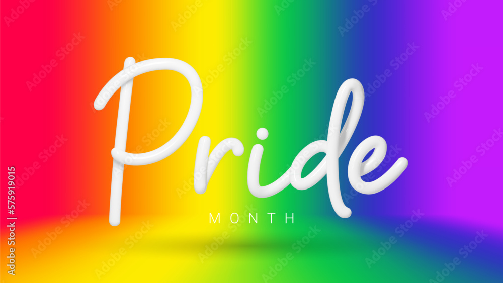 LGBTQ Pride Month banner. 3d white lettering isolated on colorful ...