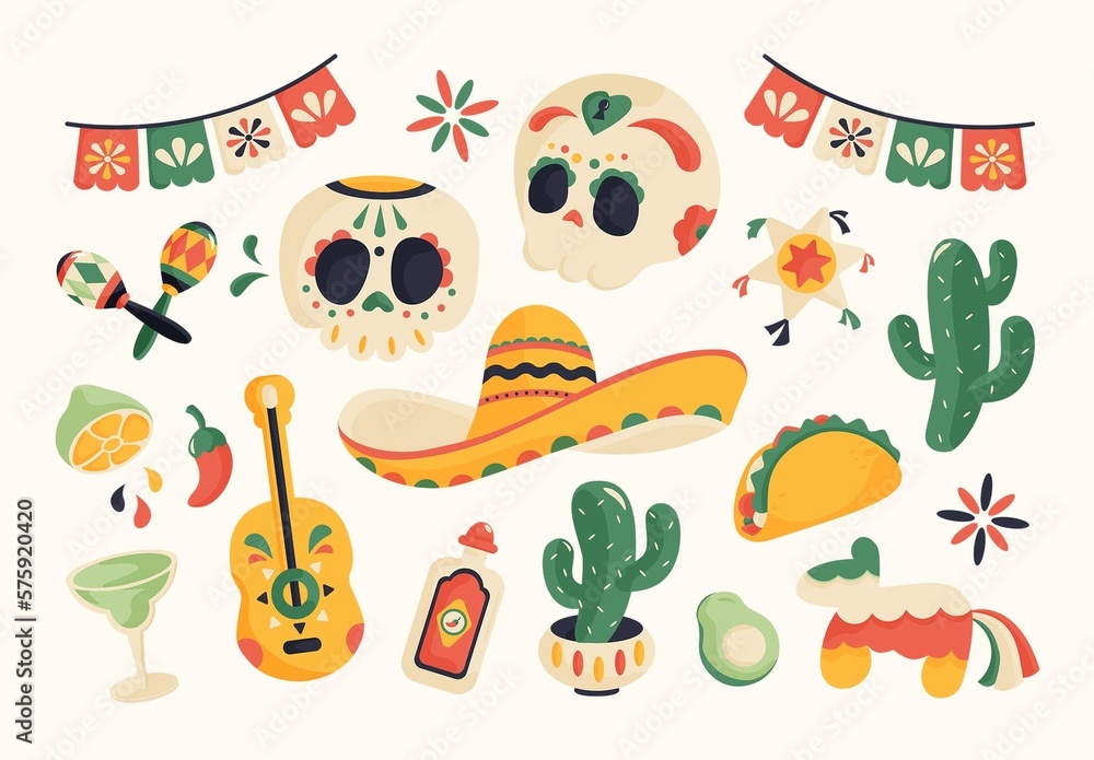Cinco De Mayo illustration Set with Mexican Themed Elements Stock Template | Adobe Stock