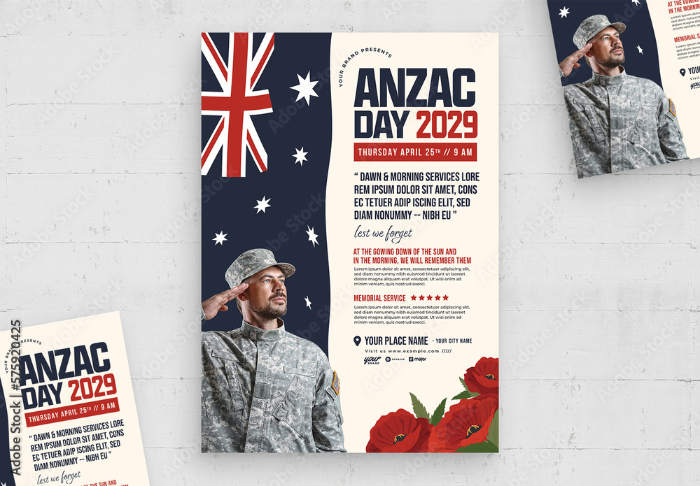 Anzac Day Flyer Poster Layout Stock Template | Adobe Stock