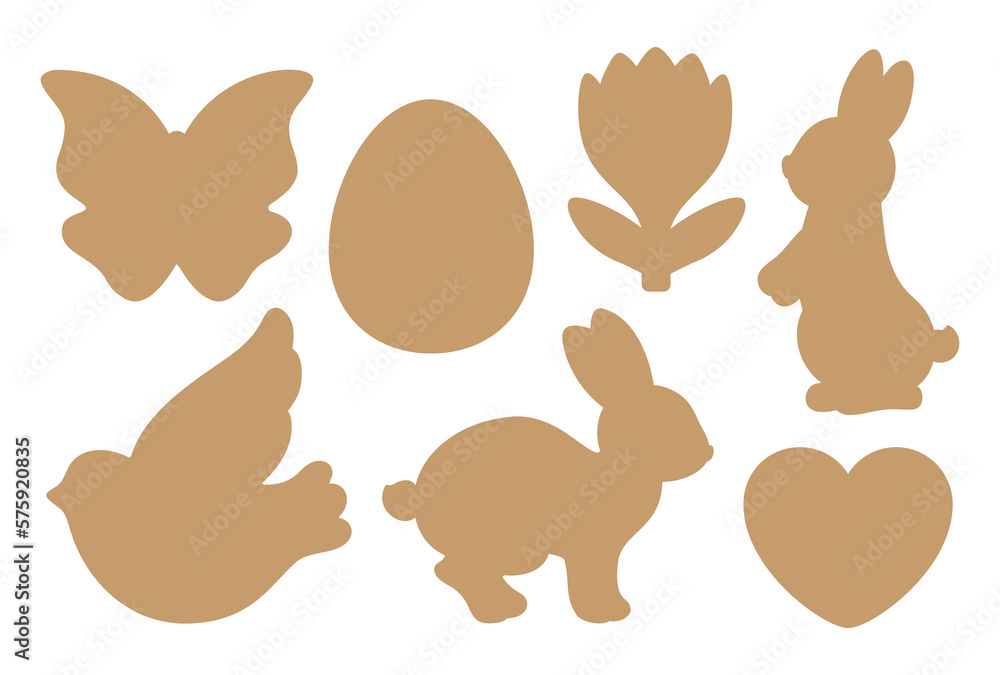 Easter bunny, flower, egg silhouette shapes. Spring design template ...