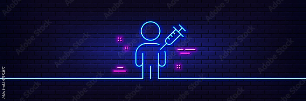 Neon light glow effect. People vaccination line icon. Vaccine syringe ...