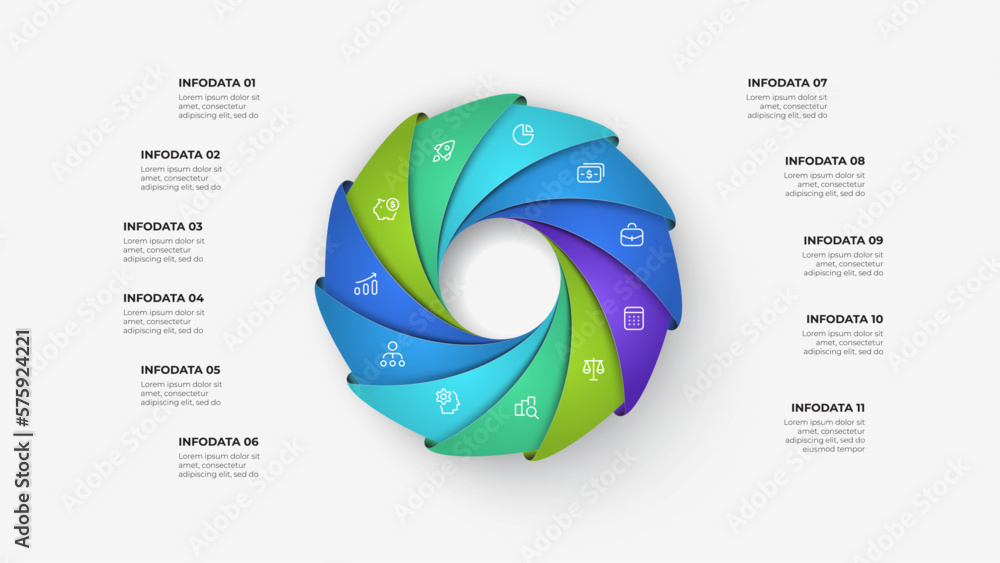 Diagram with eleven steps. Slide for business presentation. Cycle ...