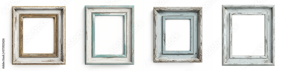 Set four Wooden vintage frame for photos, pictures. Scratched white ...