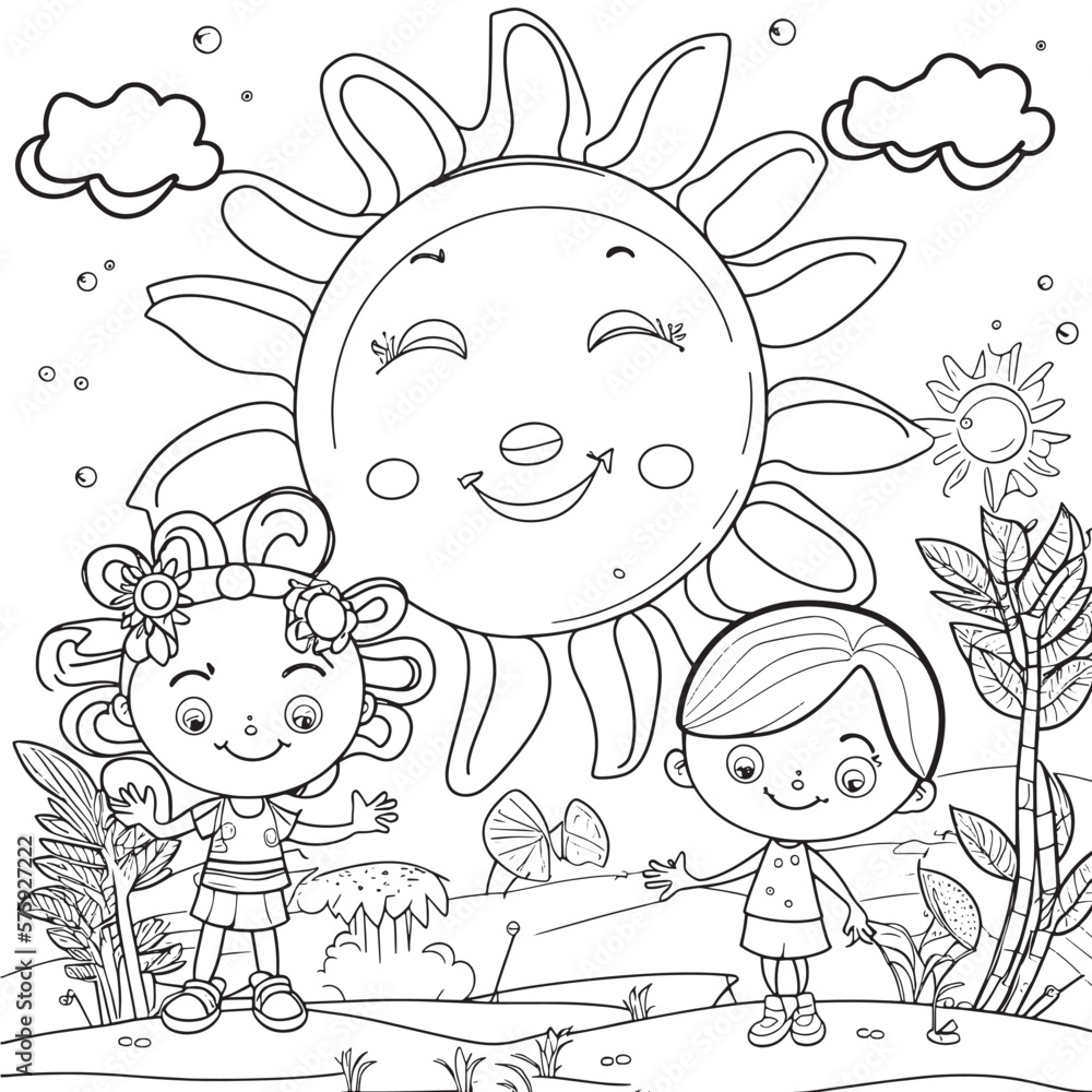Black and white coloring pages for kids, simple lines, cartoon style ...