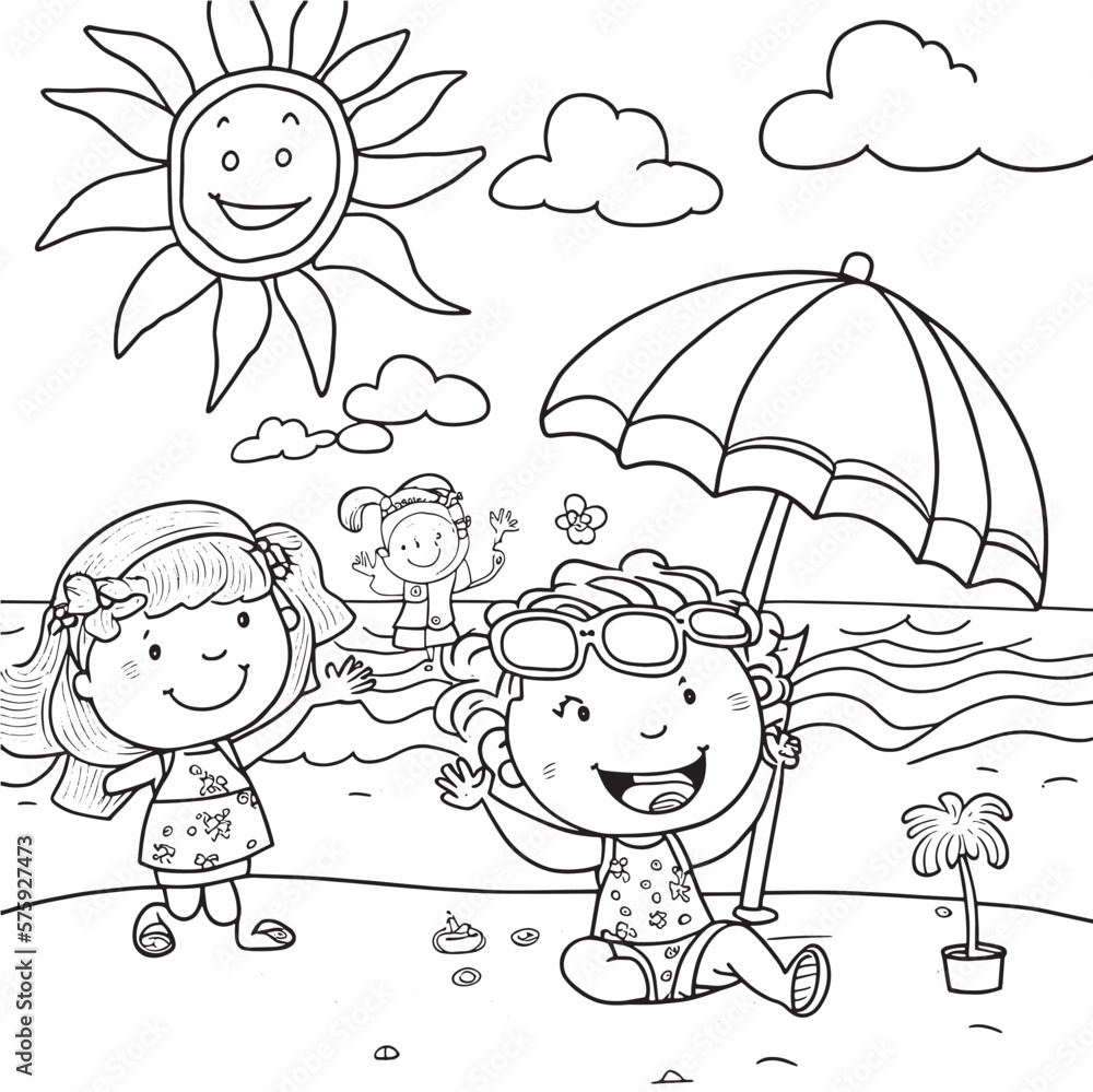 Black and white coloring pages for kids, simple lines, cartoon style ...
