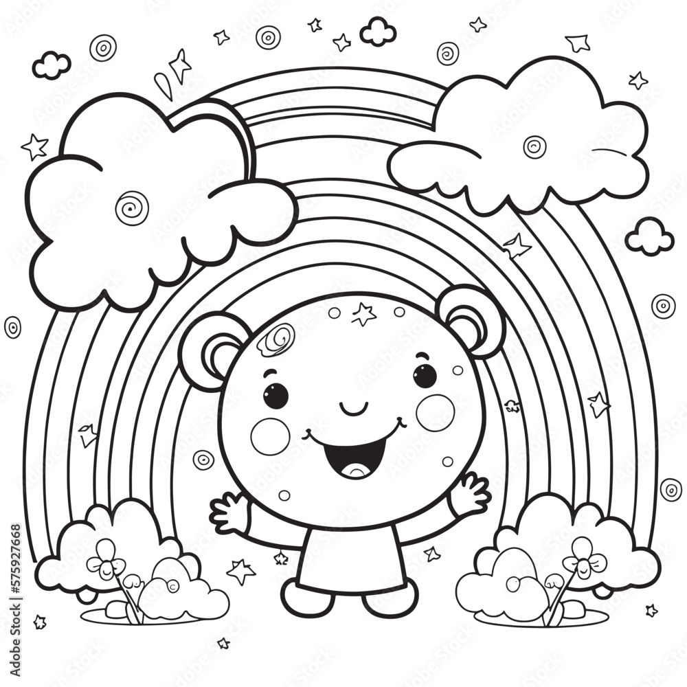 Black and white coloring pages for kids, simple lines, cartoon style ...