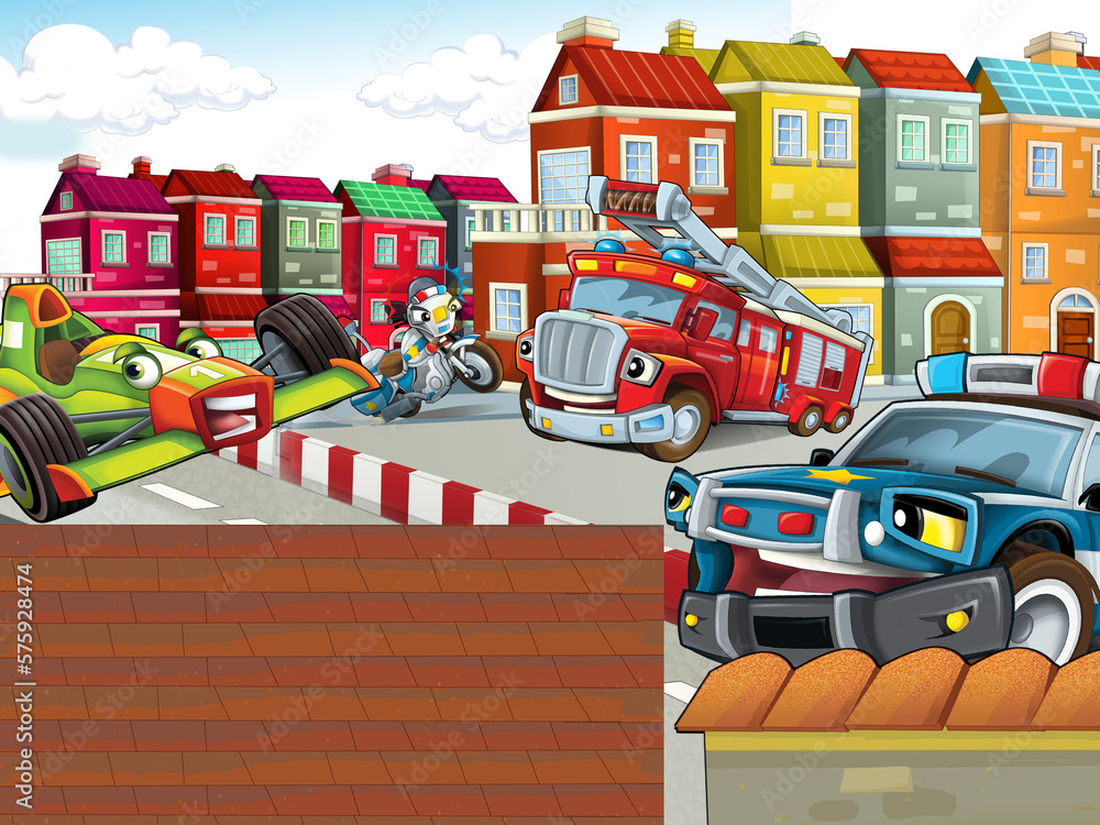 cartoon scene withcity scene with different cars vehicles frame border ...
