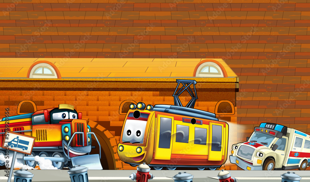 cartoon scene with tran station frame border space for text ...