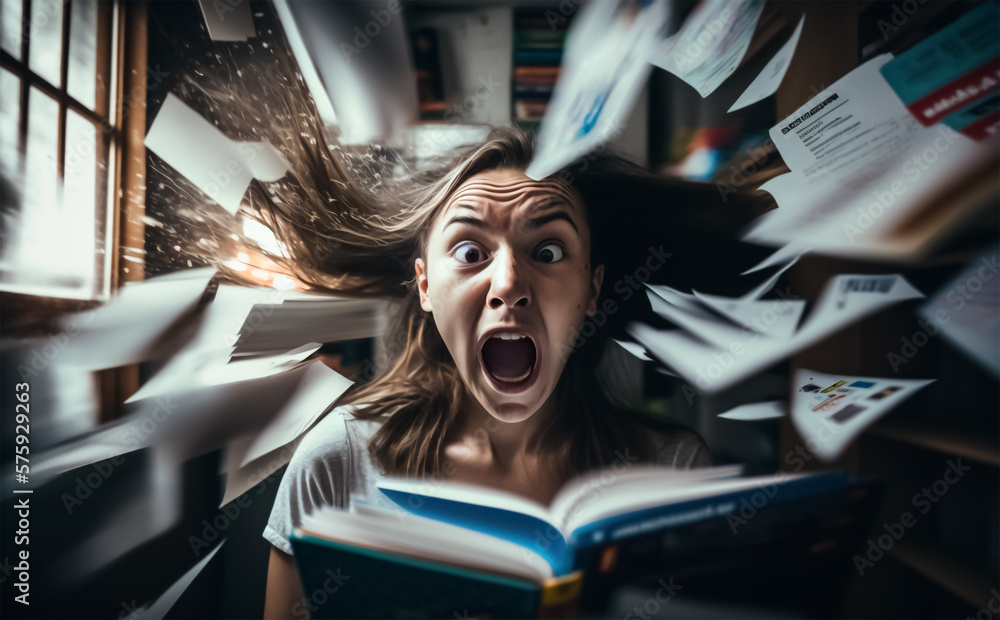 Stressed out Girl drowning in information overload, information age ...