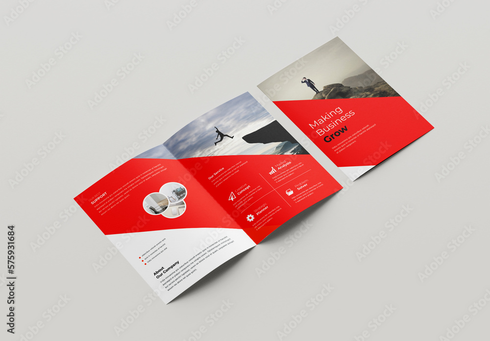 Modern Square Bifold Brochure Layout with Red Accents Stock Template ...