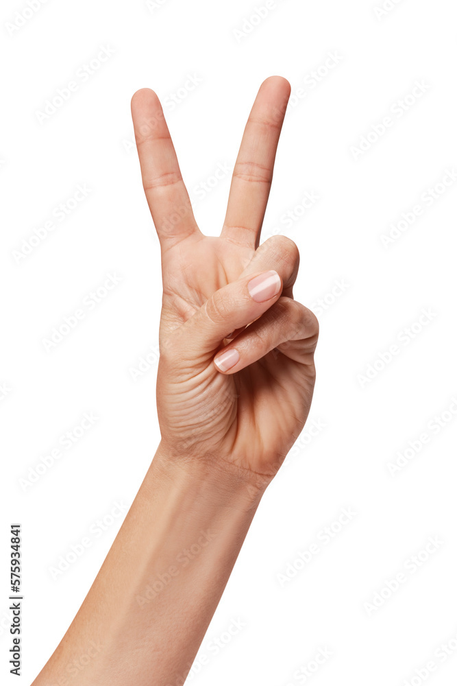 Woman hand showing Win sign isolated, two fingers up Stock Photo ...