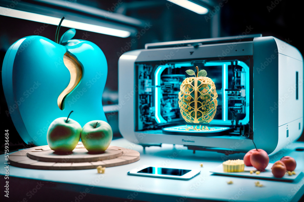 ภาพประกอบสต็อก Comida artificial futurista. Innovación en la industria ...