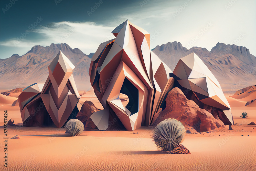 Beautiful abstract surreal geometric cliff concept, contemporary colors ...