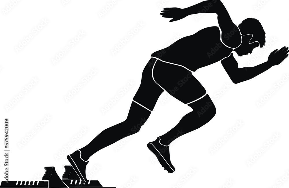 black silhouette start sprinter runner in starting blocks Stock Vector ...