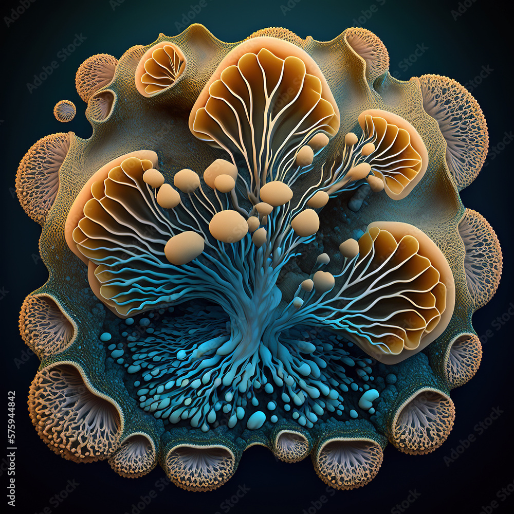Photo & Art Print Mycelium fungus structure on black background, Imaster