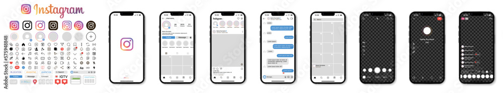 Instagram screen mockup set. Instagram social media template and ...