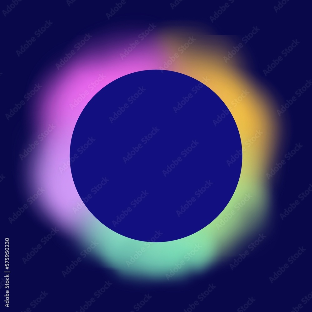 Circle frame space for your logo with neon lights. Dark blue background ...