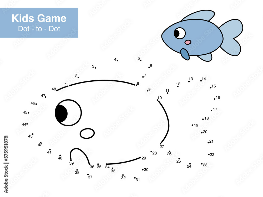 Fototapeta Dot to dot educational game for kids. Cute cartoon fish ...