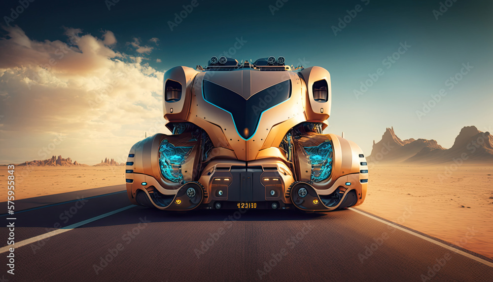 Futuristic Big Truck on a highway.Luxury Truck, concept art ilustração ...