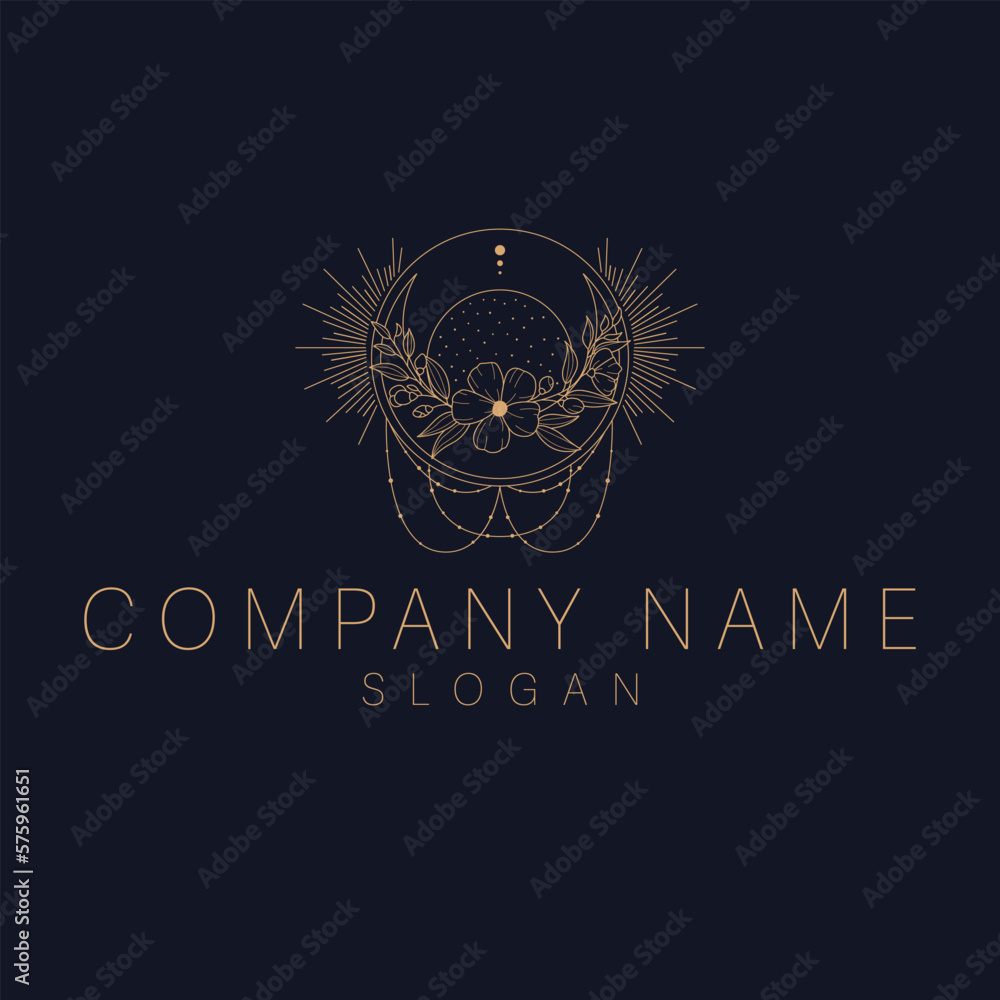 Esoteric logo design. Moon, crescent and flowers logo design Stock ...