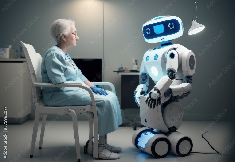 Future of geriatric care with robots in retirement home. AI generated ...