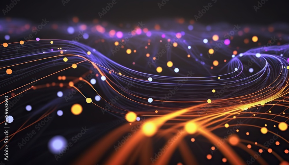 Data background of wires and glowing particles. Based on Generative AI ...