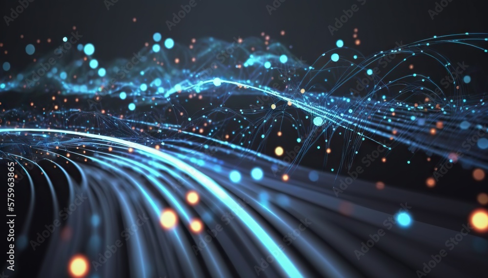 Data background of wires and glowing particles. Based on Generative AI ...