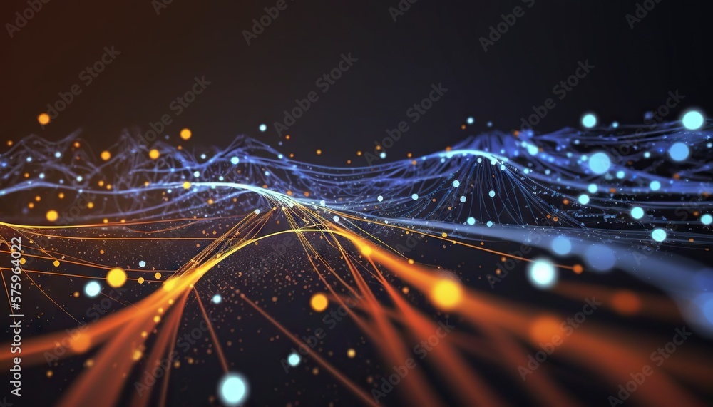 Data background of wires and glowing particles. Based on Generative AI ...