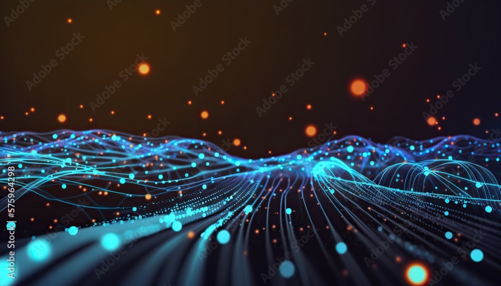 Data background of wires and glowing particles. Based on Generative AI ...