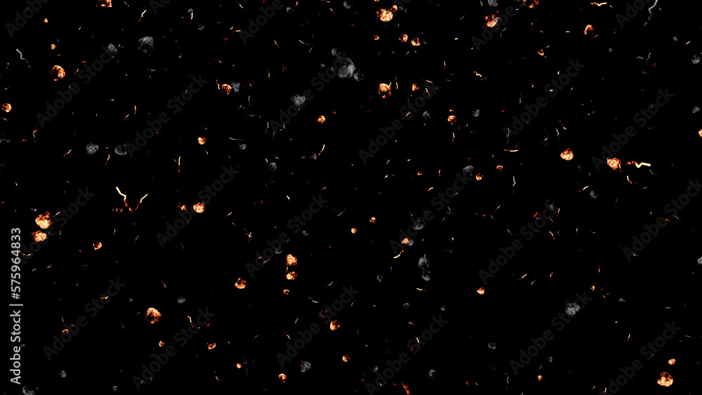 Fire burn ash or dust particles, flying and floating on air, overlay a ...