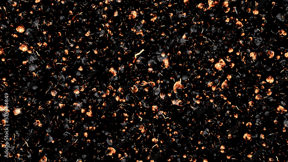 Fire burn ash or dust particles, flying and floating on air, overlay a ...