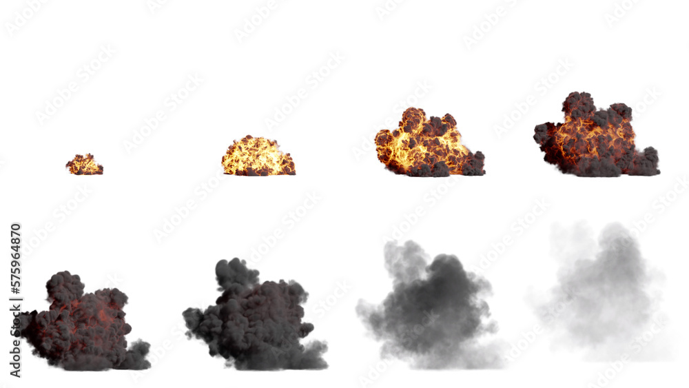 Set of Ground Fire and Smoke Explosion Isolated on Black Background ...